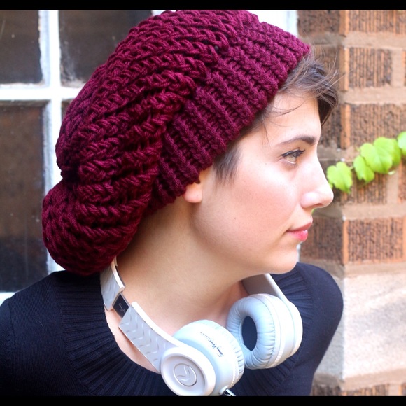 RackFocus | Accessories | Burgundy Handmade Knit Slouchy Beret Cap Hat ...